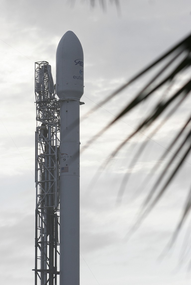 Photos: Falcon 9 stands ready to launch dual-satellite stack ...