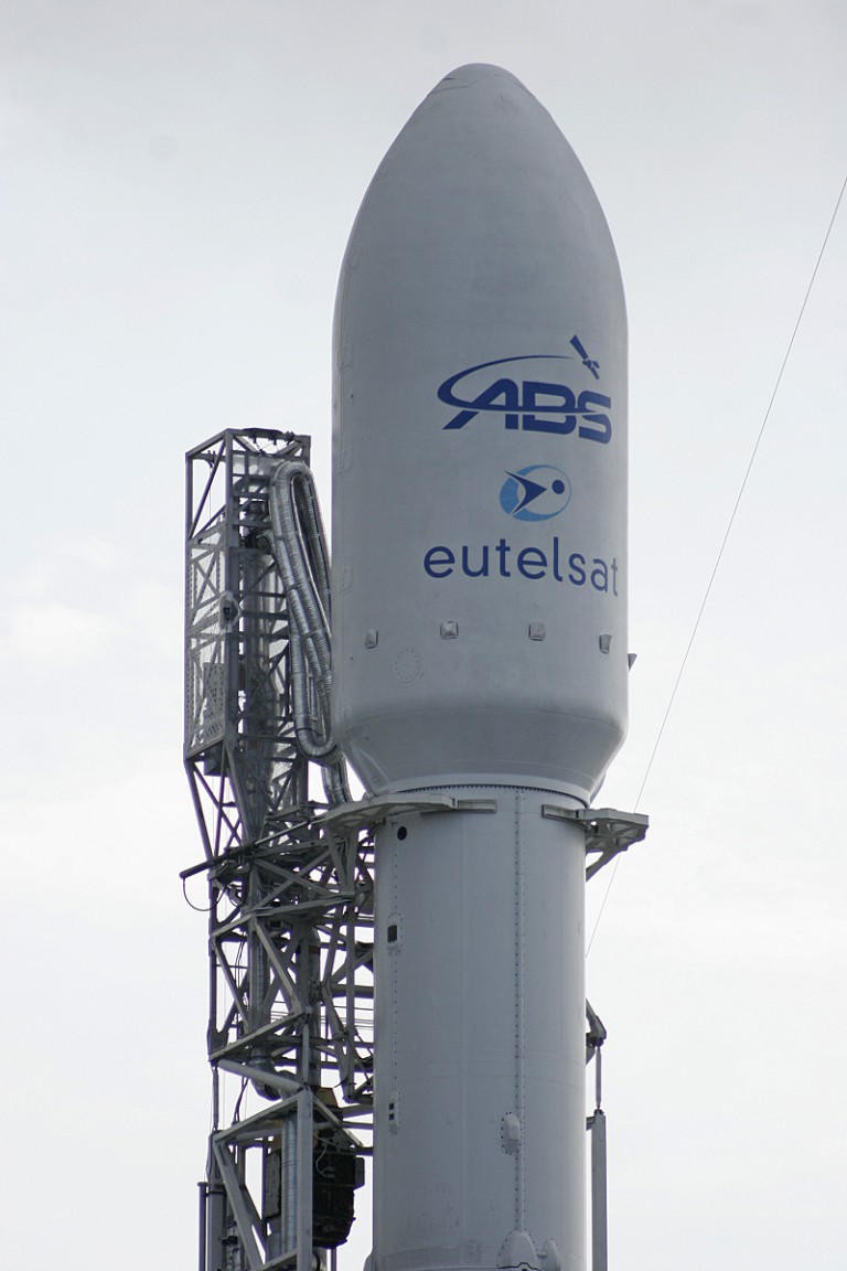 Photos: Falcon 9 stands ready to launch dual-satellite stack ...