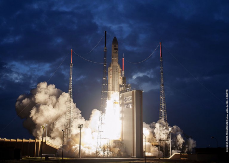 Photos: Ariane 5 rocket blazes into orbit – Spaceflight Now