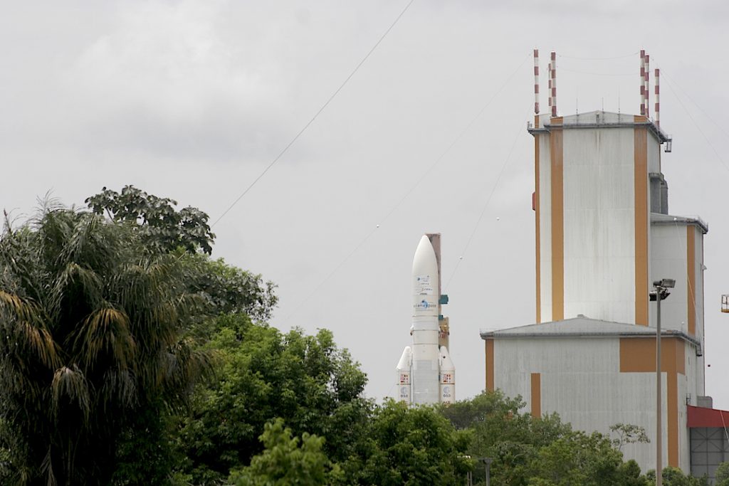Photos: European rocket treks to launch pad with U.S. satellites ...