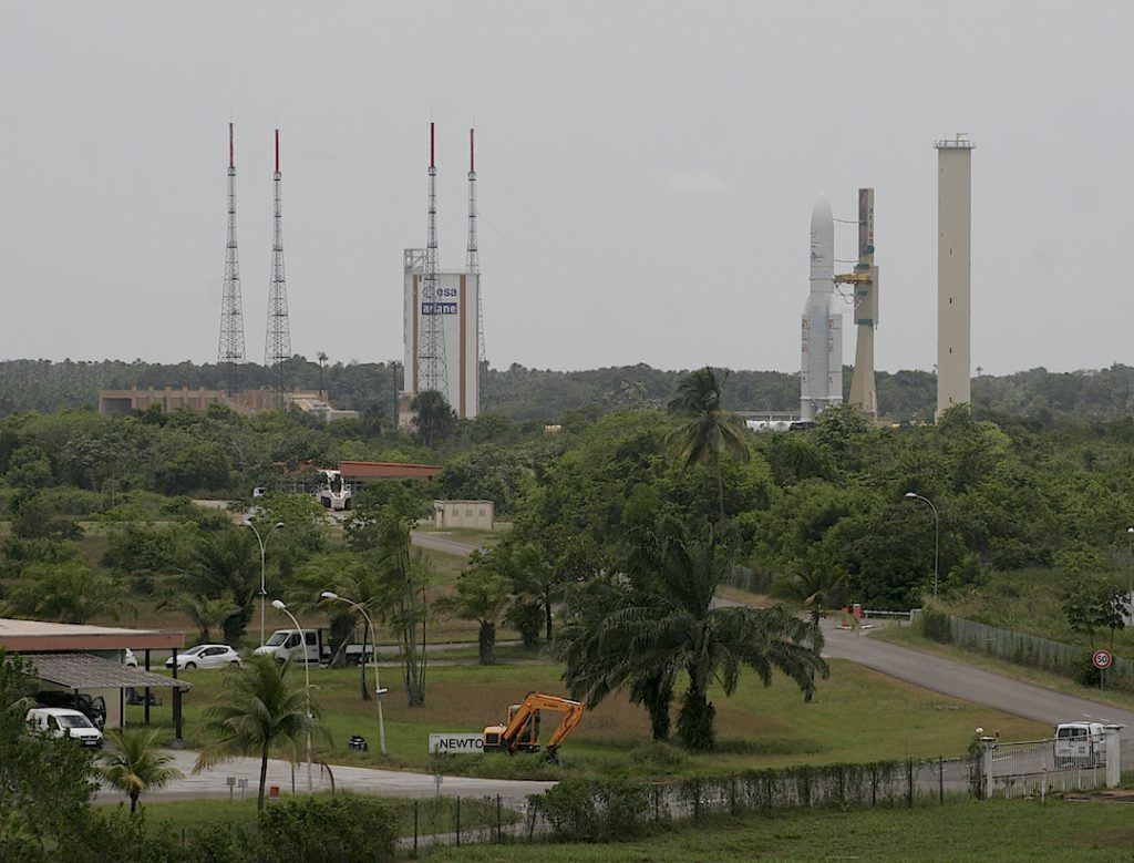 Photos: European rocket treks to launch pad with U.S. satellites ...