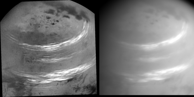 Cassini downlinks view of Titan’s methane clouds on third loop inside ...