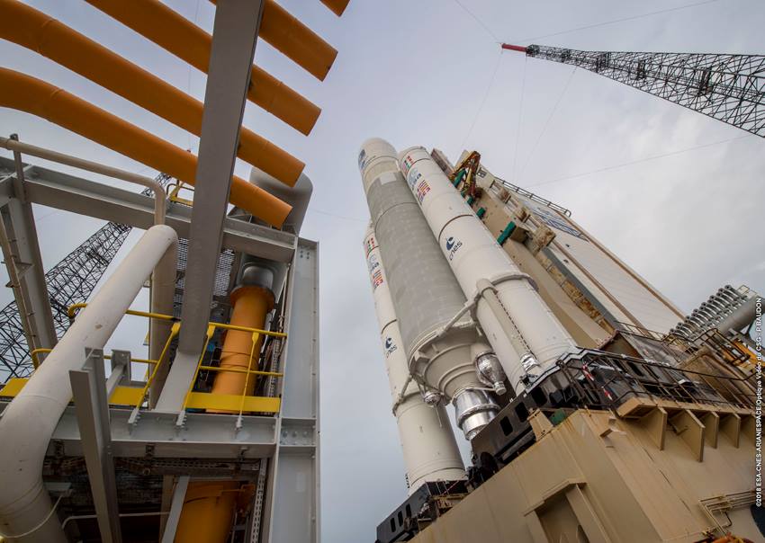 Photos: Ariane 5 rocket rolls to launch with four Galileo satellites ...