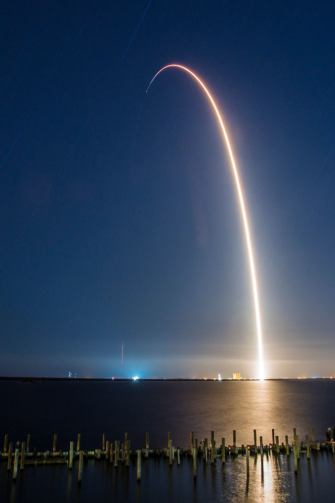 Photos: Previously-flown Falcon 9 rocket blasts off with Merah Putih ...