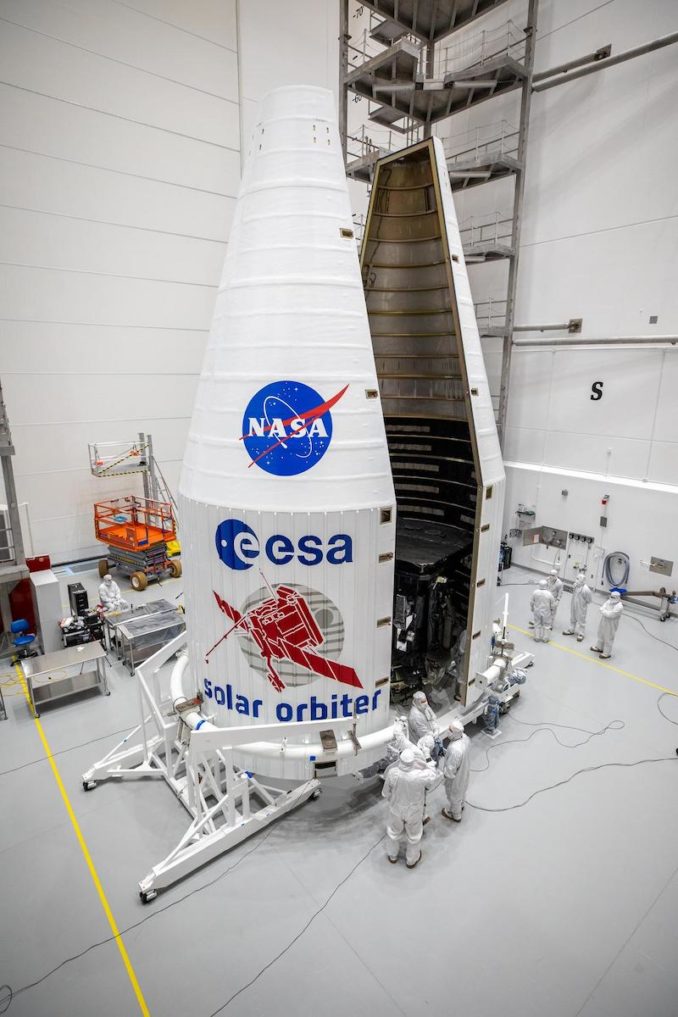 Photos: Solar Orbiter encapsulated inside launch shroud – Spaceflight Now