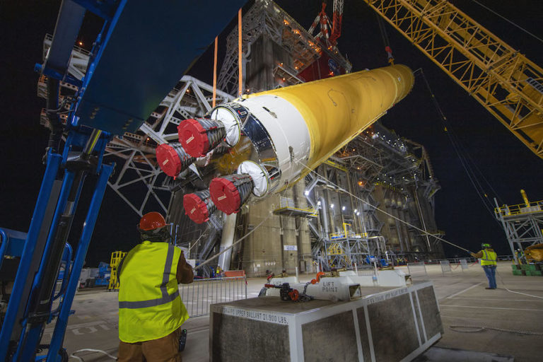 First SLS core stage installed on test stand in Mississippi ...
