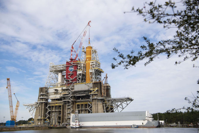 First SLS core stage installed on test stand in Mississippi ...